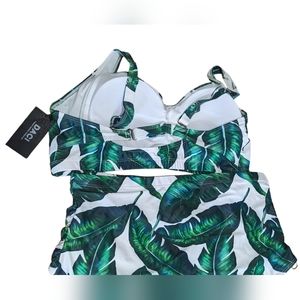 Daci | Swim | White With Green Leaf Pattern 2 Piece Swimwear Nwt Plus ...